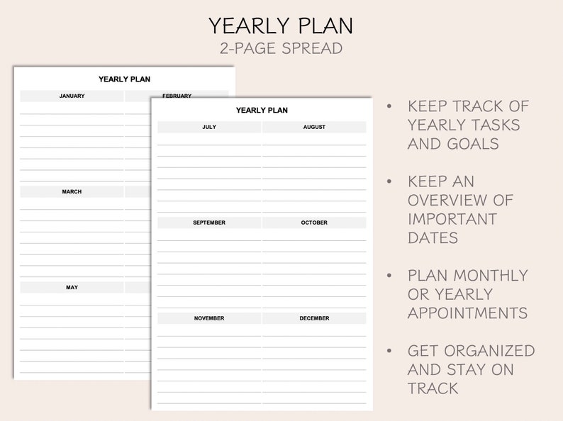 Yearly Plan Printable, Year at A Glance, Yearly Overview, Yearly ...