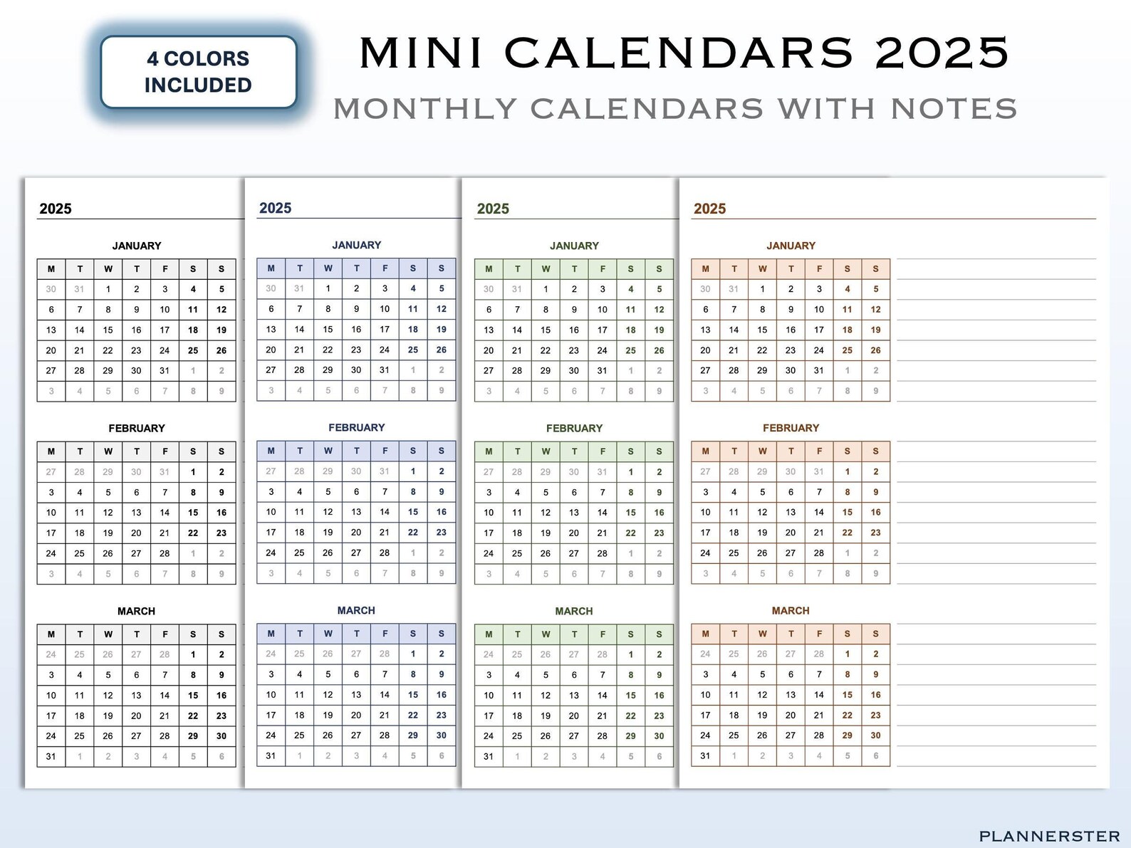 Printable Mini Monthly Calendars 2025 With Space for Notes – Perfect ...