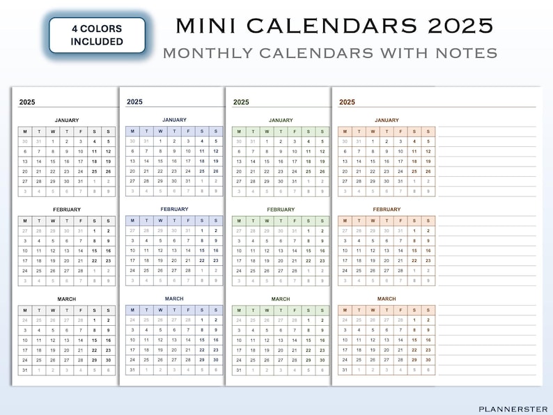 Printable Mini Monthly Calendars 2025 With Space for Notes – Perfect ...
