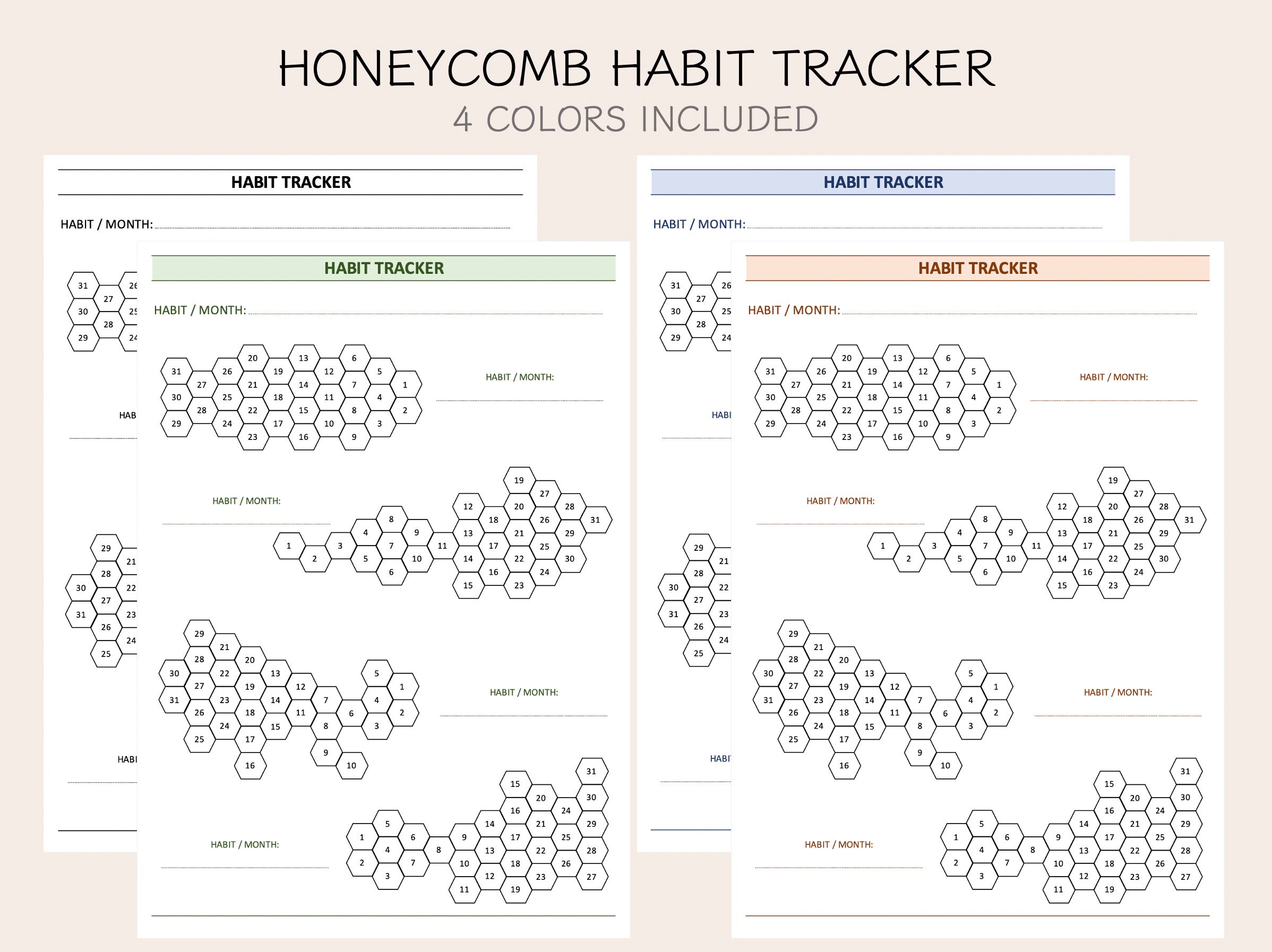 Honeycomb Habit Tracker, Bee Habit Tracker, Monthly Habit Tracker ...