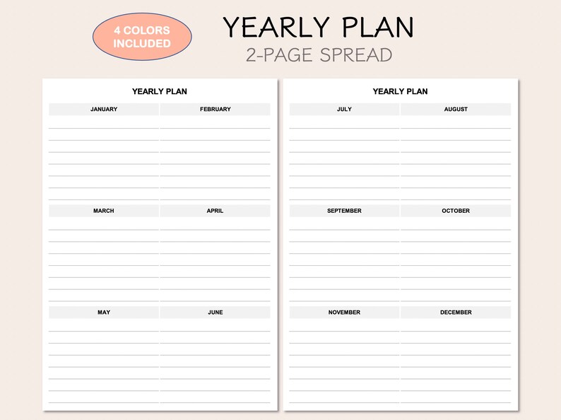Yearly Plan Printable, Year at A Glance, Yearly Overview, Yearly ...