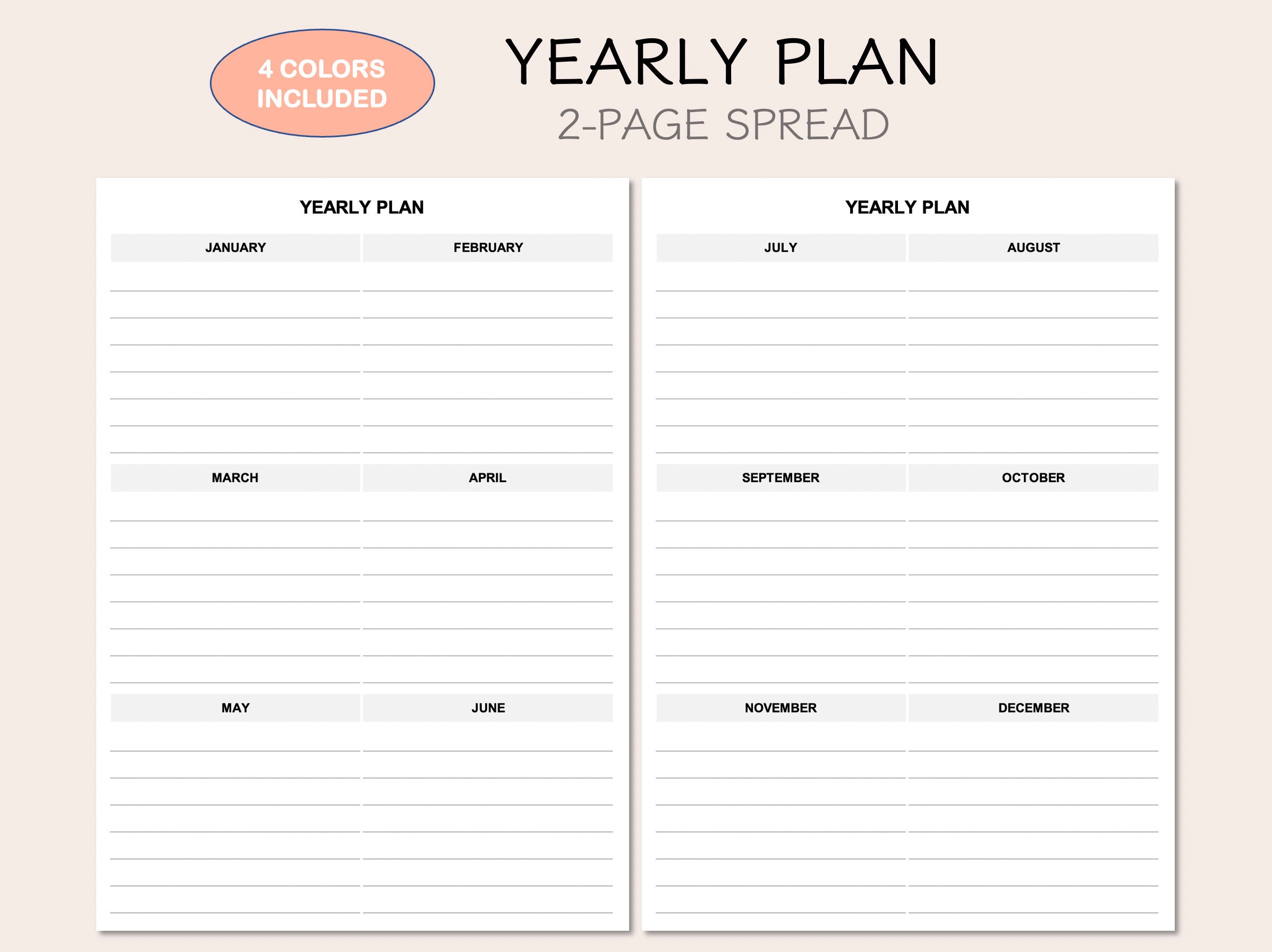 Yearly Plan Printable, Year at A Glance, Yearly Overview, Yearly ...