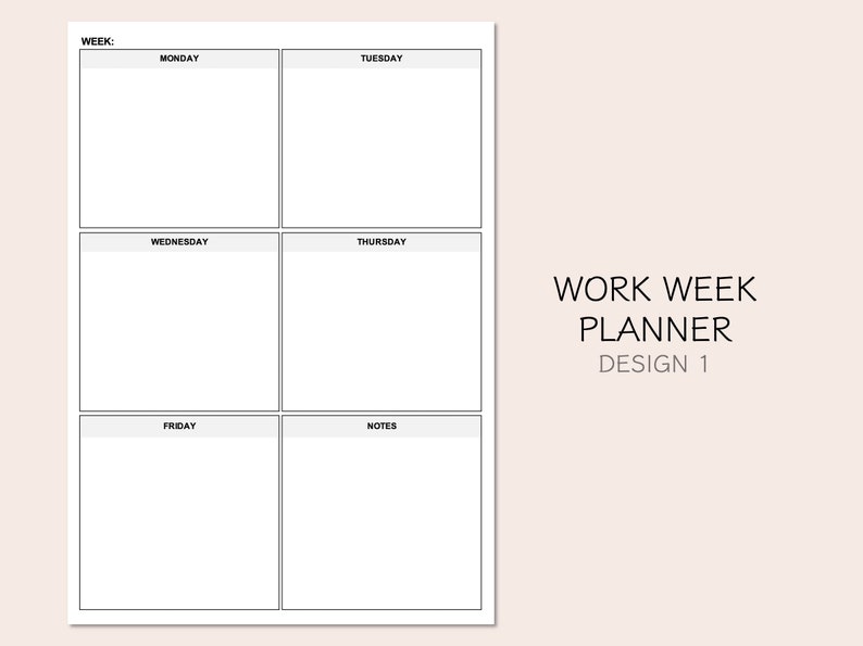Work Week Planner, Printable Weekly Planner, Monday to Friday Planner ...