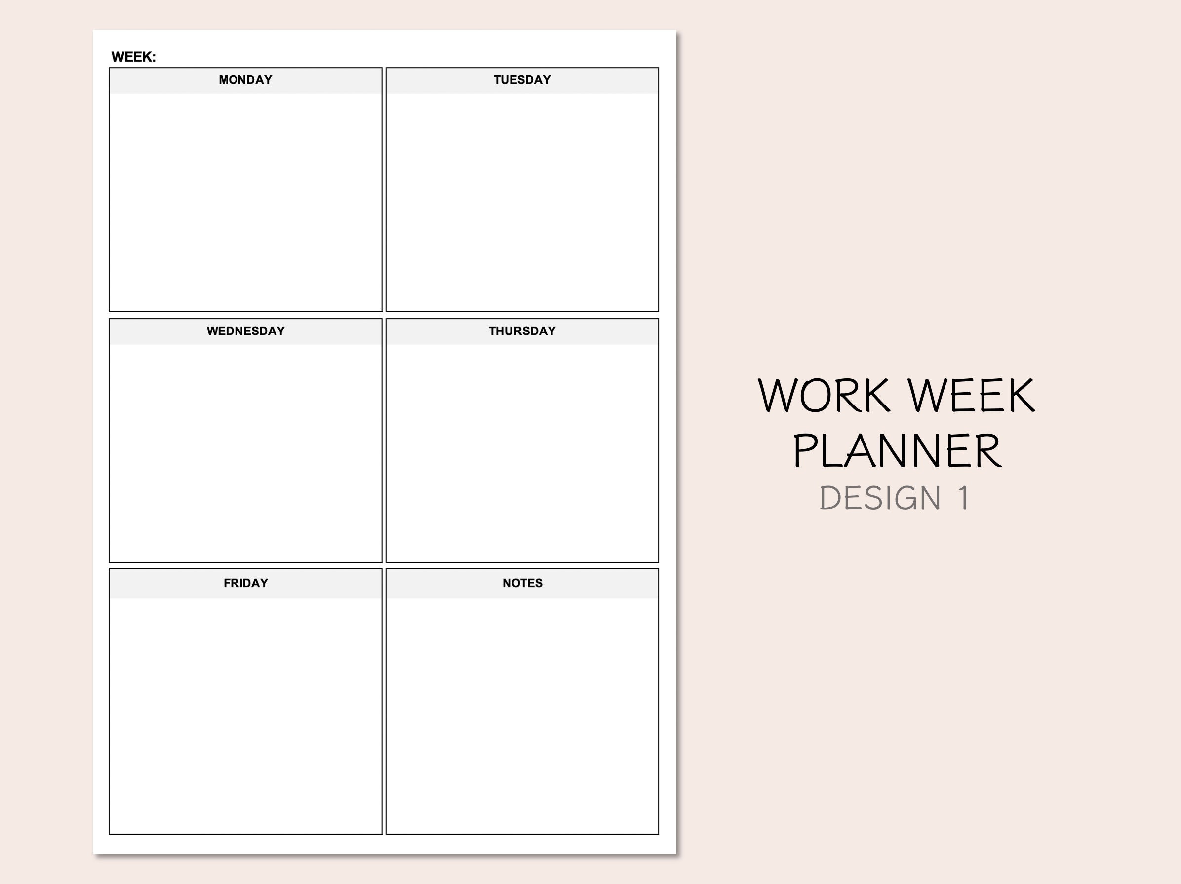 Work Week Planner, Printable Weekly Planner, Monday to Friday Planner ...