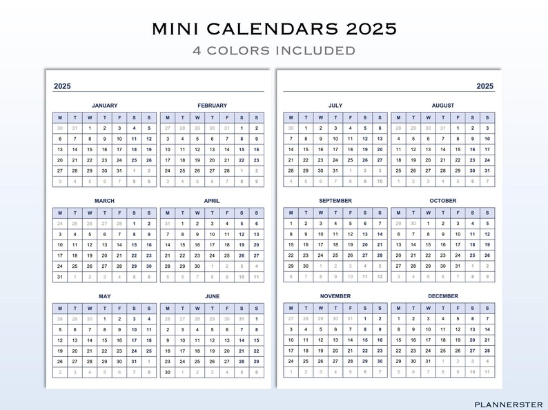 Printable Mini Monthly Calendars 2025 – A Year at Your Fingertips! 2025 ...