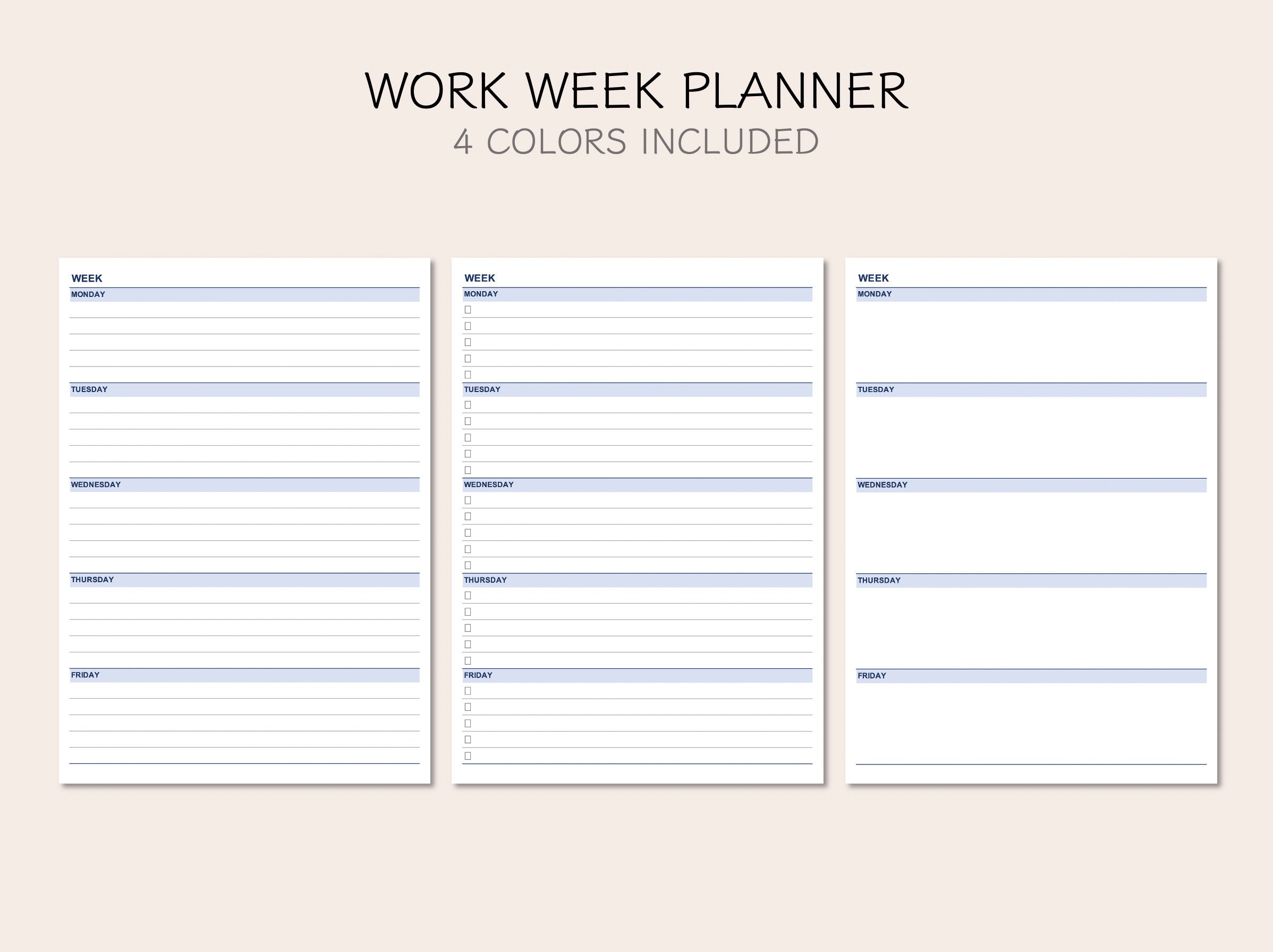 Work Week Planner, Printable Weekly Planner, Monday to Friday Planner ...