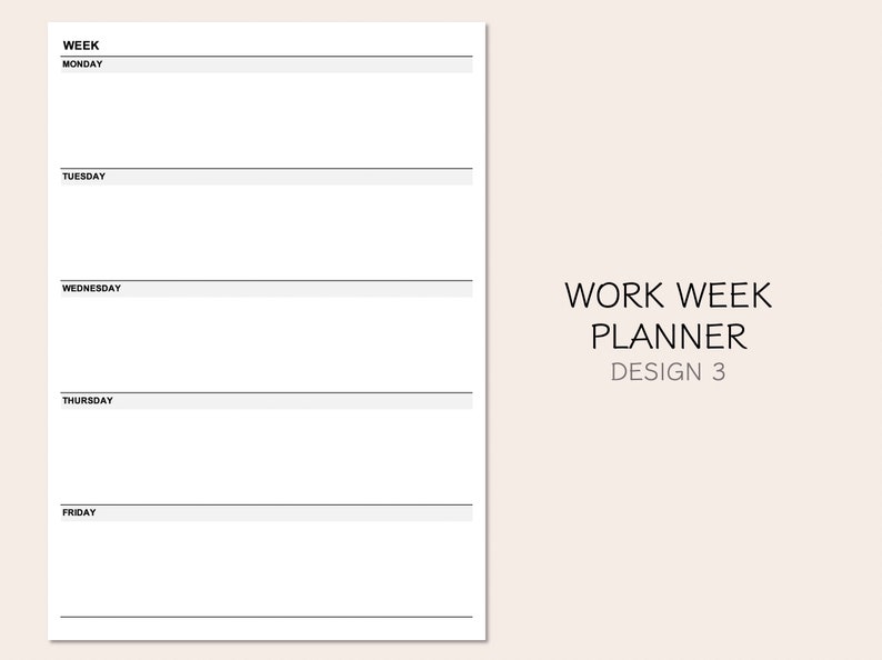 Work Week Planner Printable, Horizontal Layout, Undated, 3 Designs, 4 ...