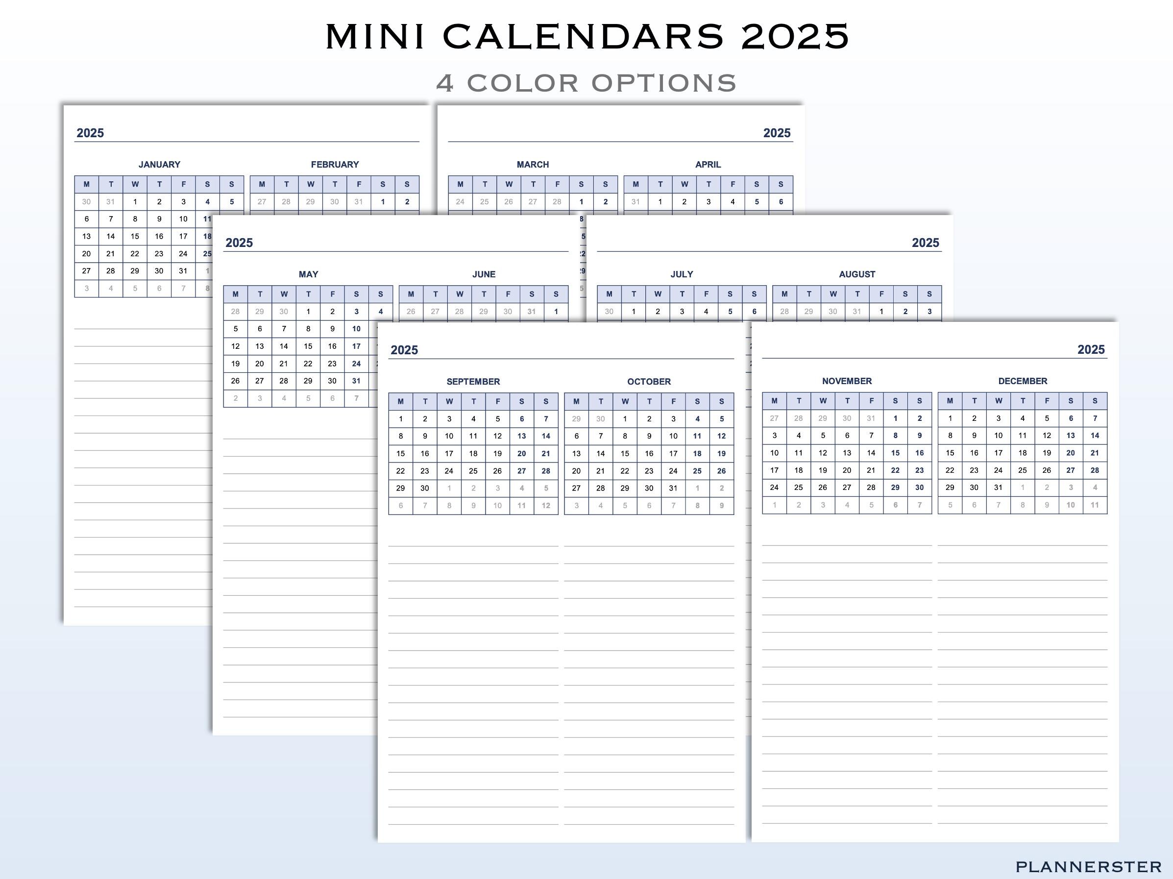 2025 Printable Mini Monthly Calendars With Note Space – Ideal for ...