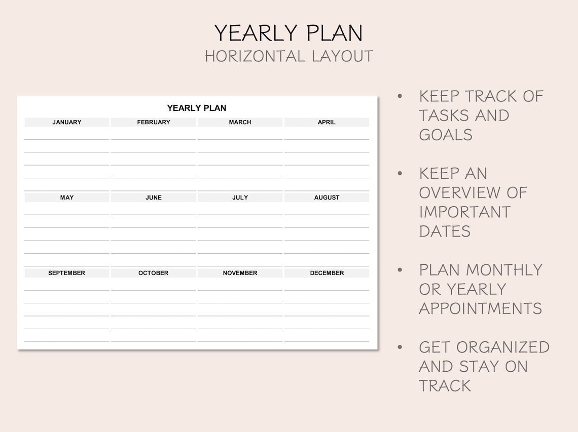 Yearly Plan Printable, Year at A Glance, Yearly Overview, Yearly ...
