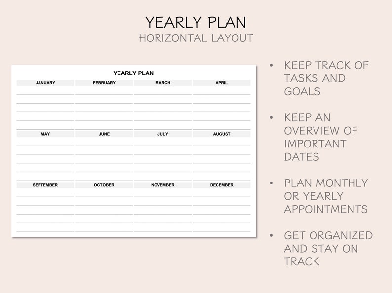 Yearly Plan Printable, Year at A Glance, Yearly Overview, Yearly ...
