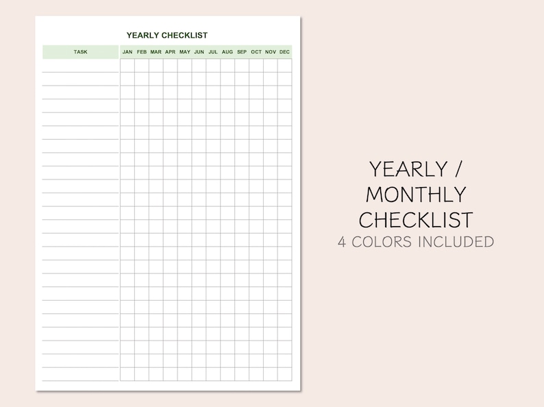 Printable Yearly Checklist, Monthly Checklist, to Do List, Yearly Plan ...