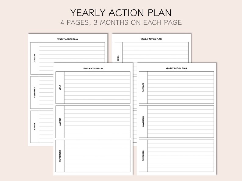 Yearly Action Plan, Yearly Overview, Printable Planner, Event Planner ...