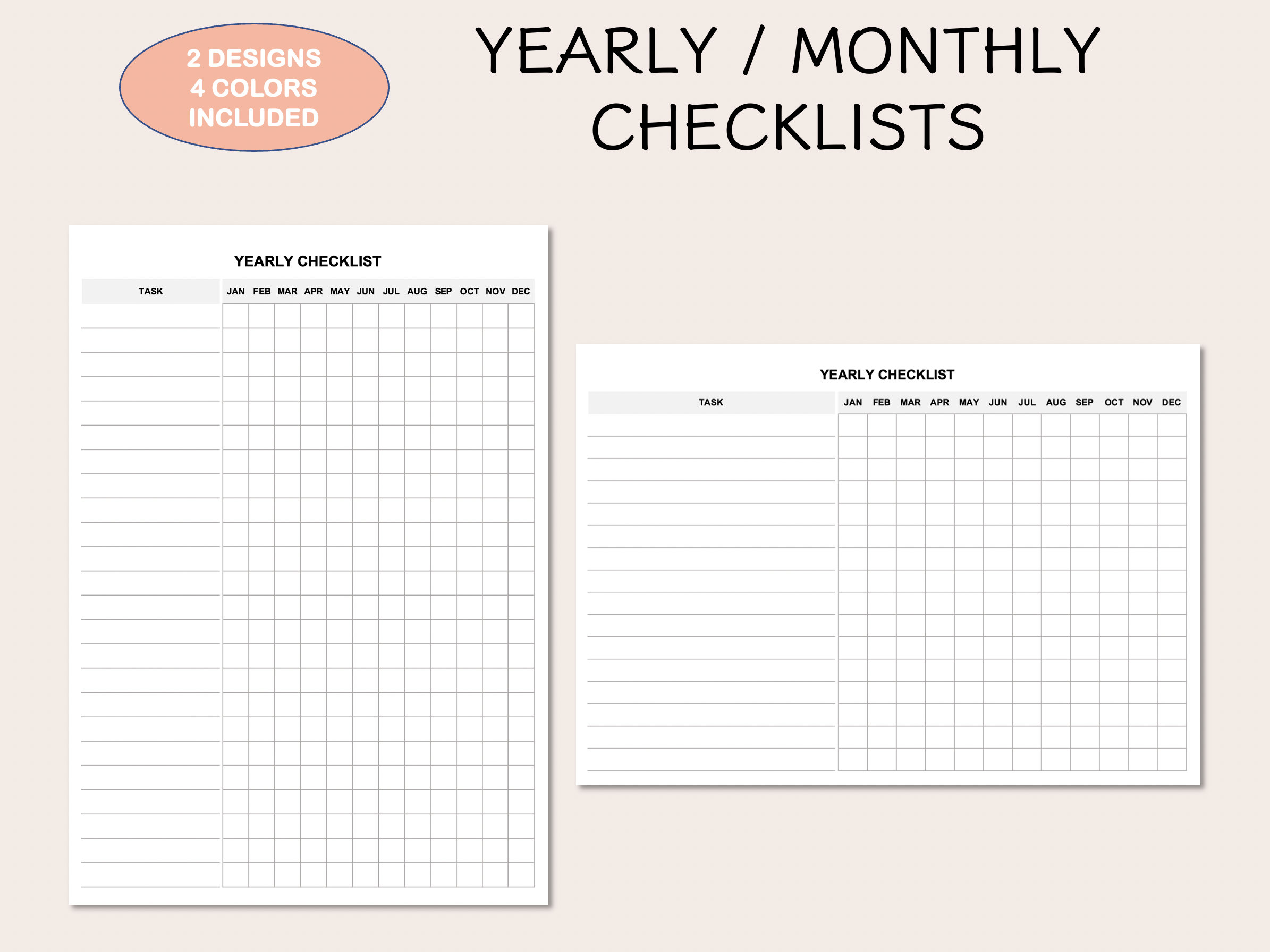 Printable Yearly Checklists, Yearly Planner, Monthly to Do List, Year ...