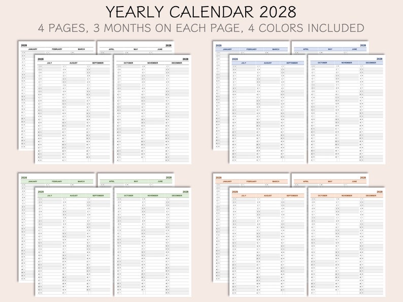 5-year Bundle: Printable Yearly Planner Calendar 2024-2025-2026-2027 ...