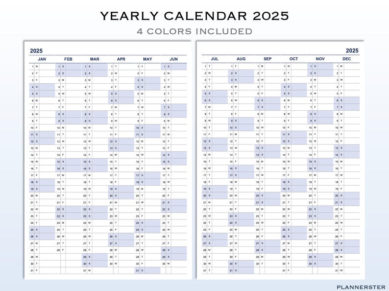 2025 Yearly Calendar Printable – Year At-a-glance Overview (PDF) - Etsy ...