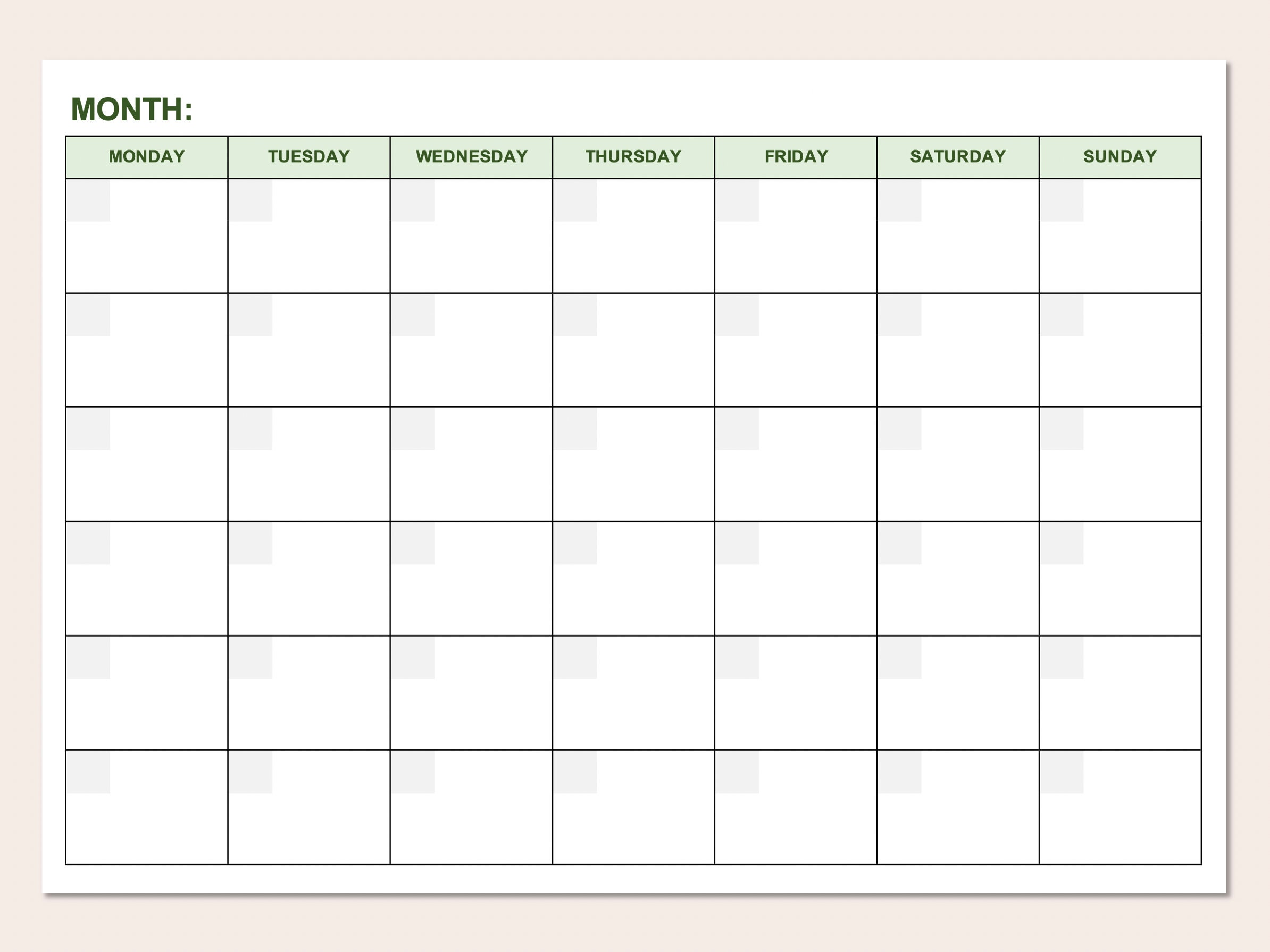 Monthly Calendar Undated, Printable Monthly Planner, Horizontal ...