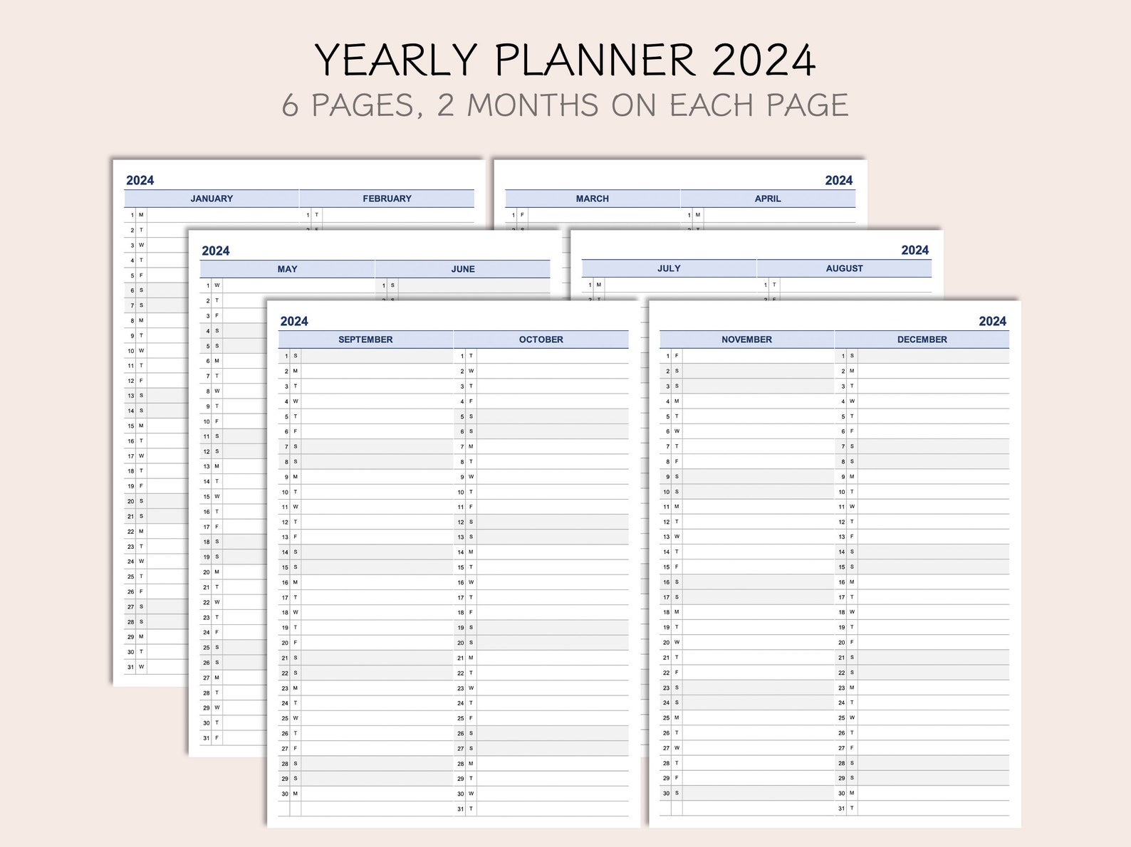 Printable Yearly Planner 2024, Calendar 2024, Yearly Overview 2024 ...