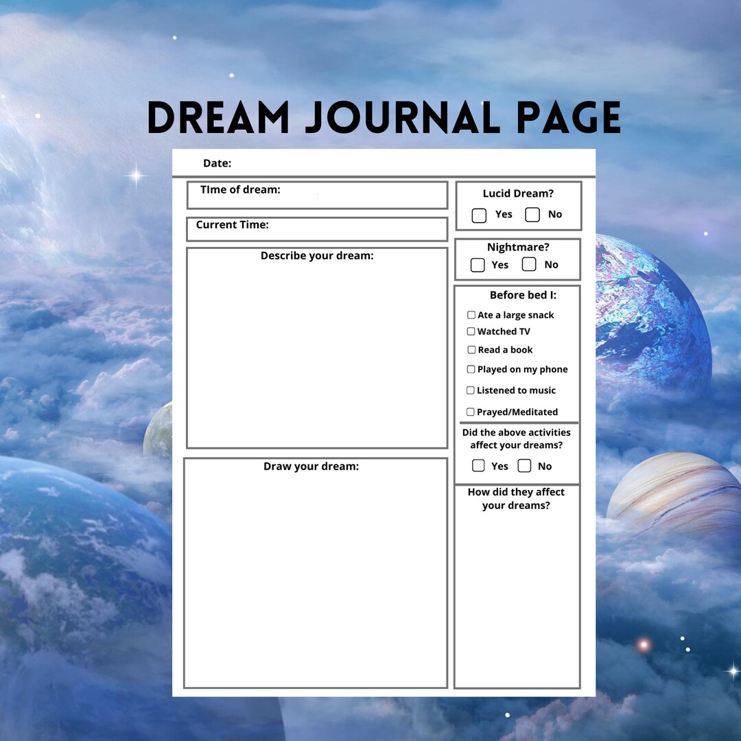 Printable Dream Journal Page - Black and White - Etsy