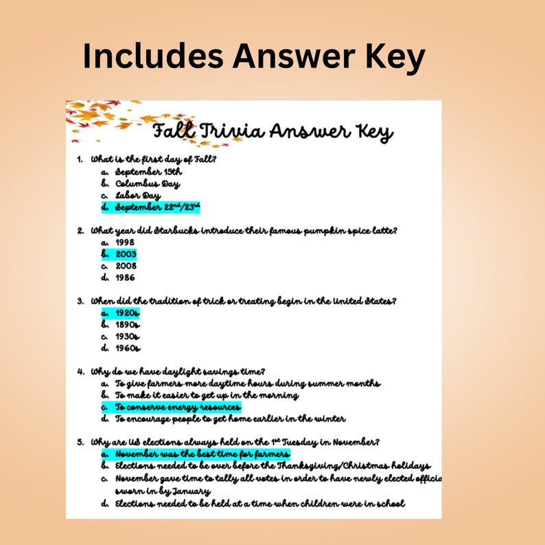 Fall Trivia Game - Etsy