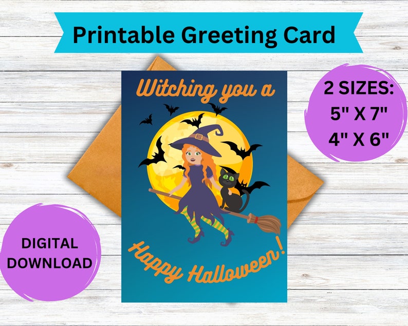 Witching You a Happy Halloween Printable Greeting Card - Etsy