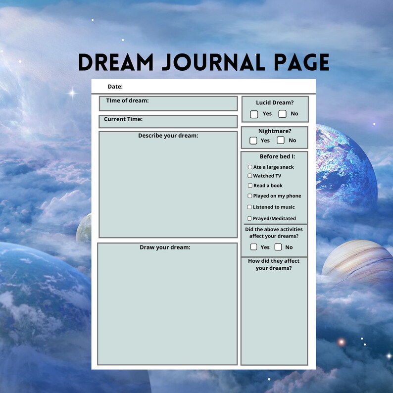 Printable Dream Journal Page - Blue - Etsy