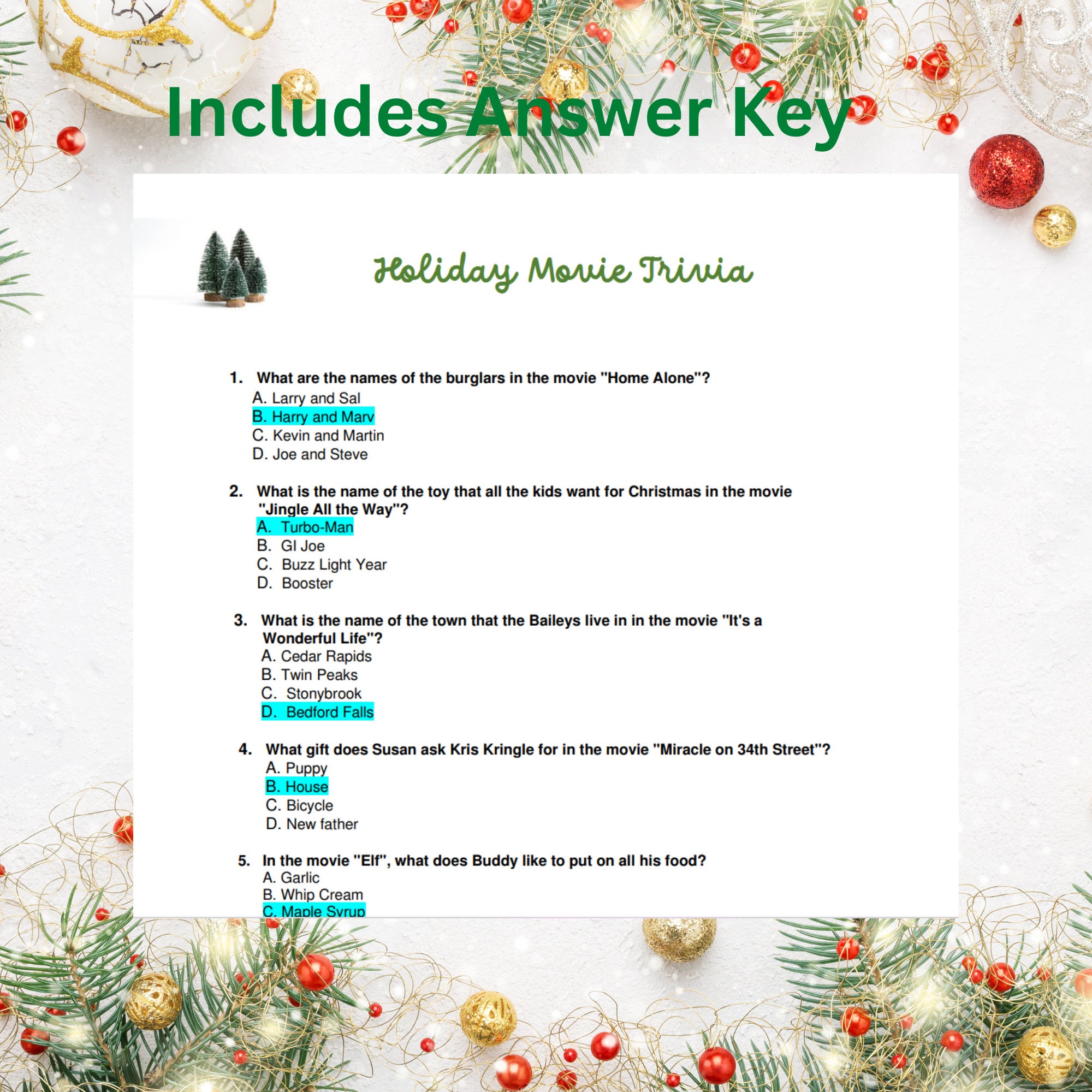 Holiday Movie Trivia Game - Etsy