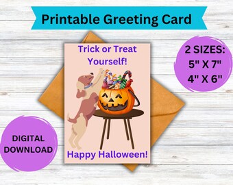 Halloween Candy Trick or Treat Yoself Blank Greeting Card Illustrated ...
