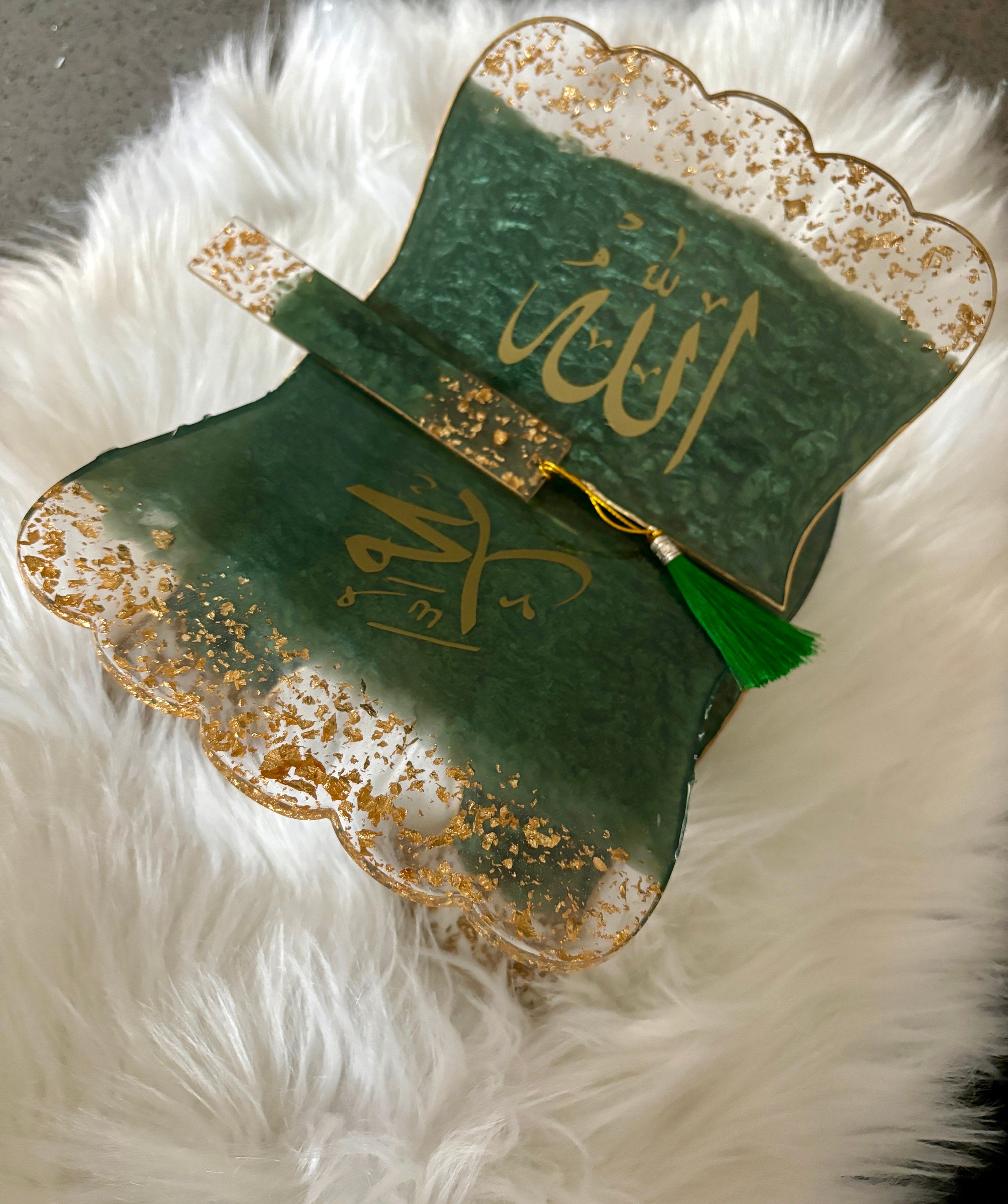 Personalised Handmade Resin Quran Stand, Rehal , Green and Gold Colour ...