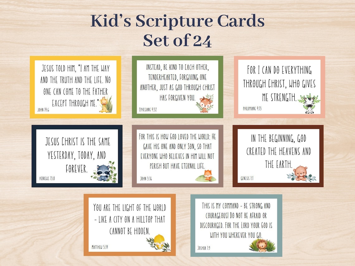 Kid's Scripture Cards | Bible Verses for Children | Watercolor Animals ...
