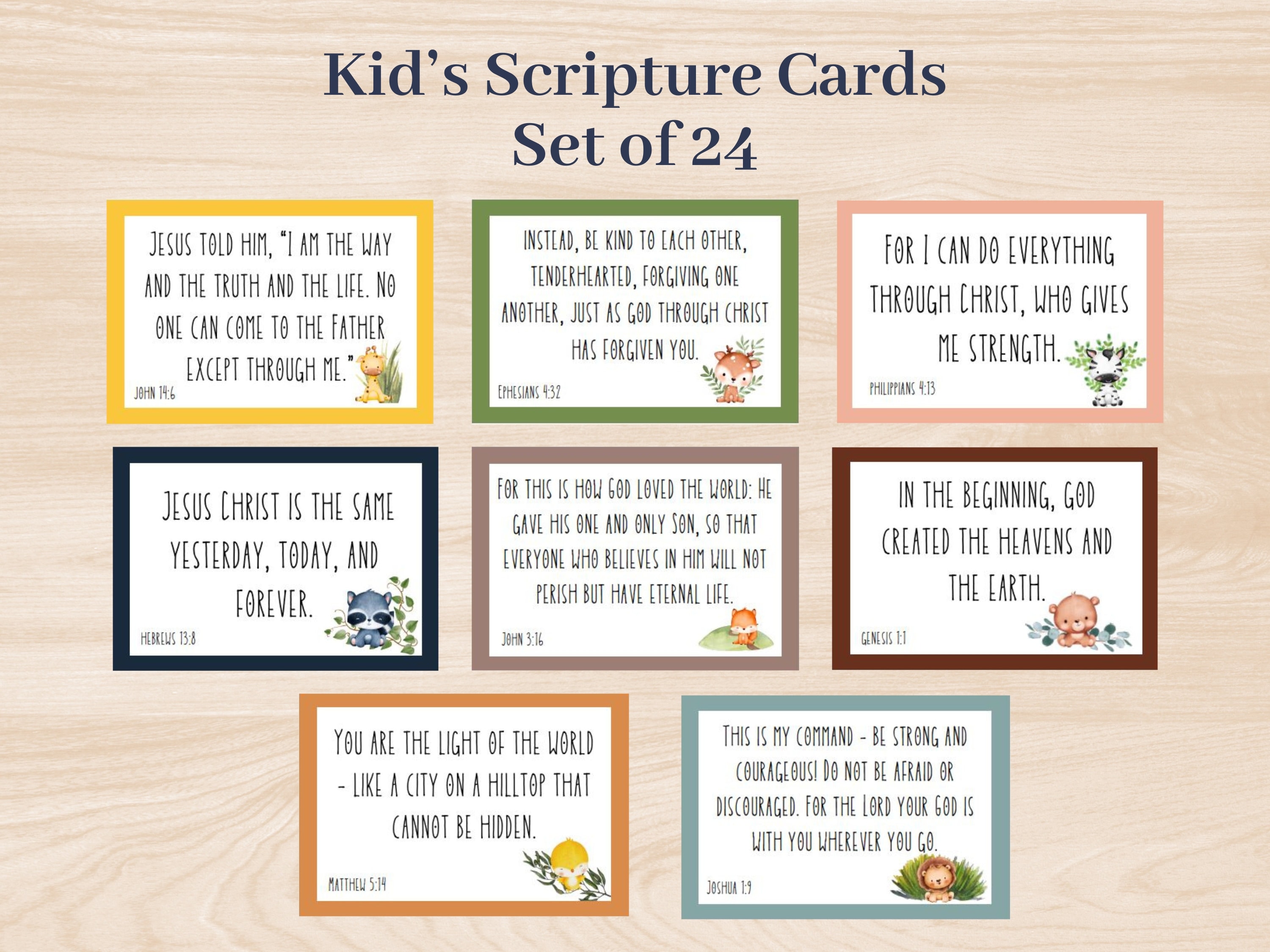 Watercolor Animals Kids Scripture Cards | Printable Bible Verses (PDF ...