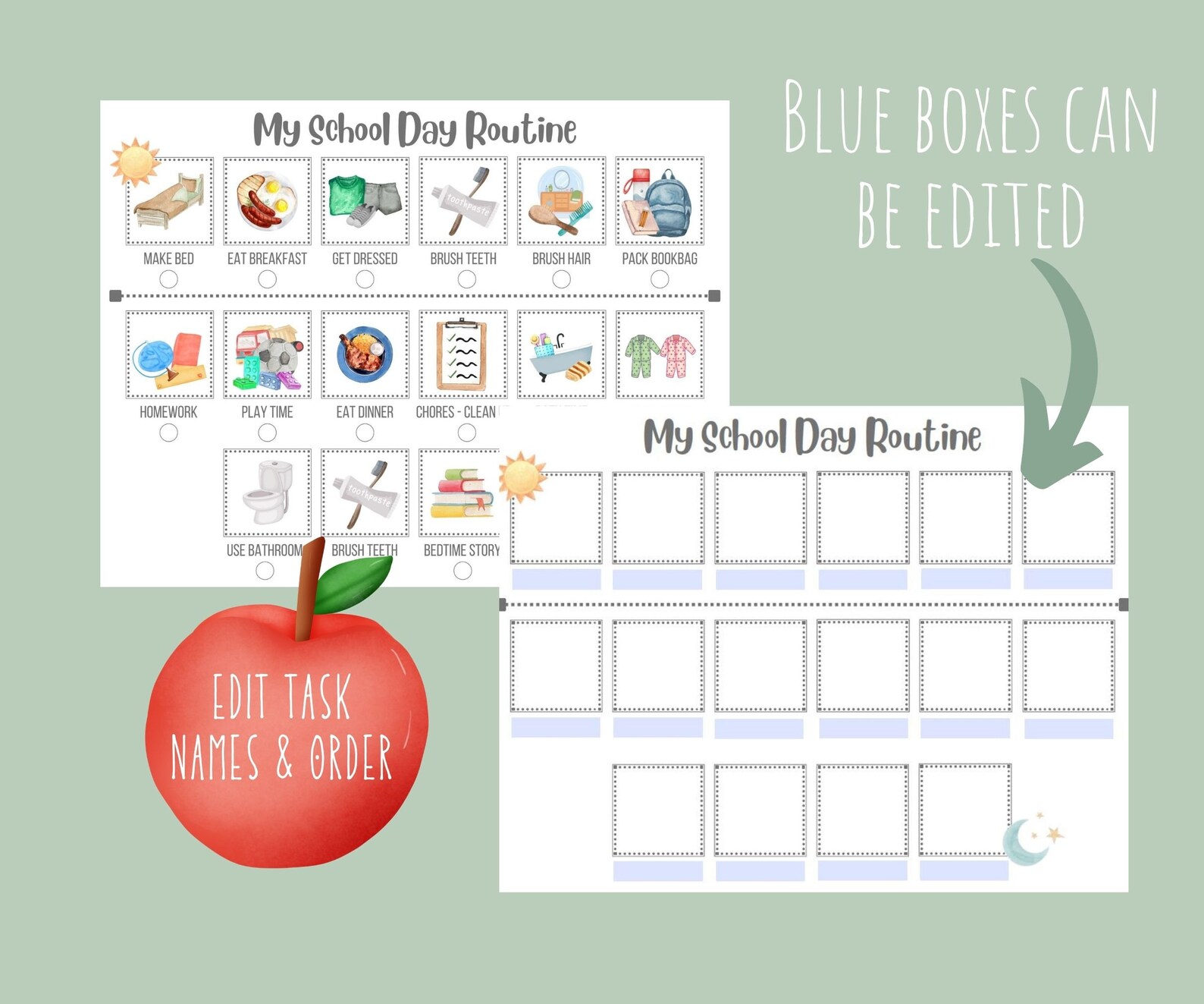 Printable School Day Routine Chart for Kids, Editable PDF Routine Chart ...