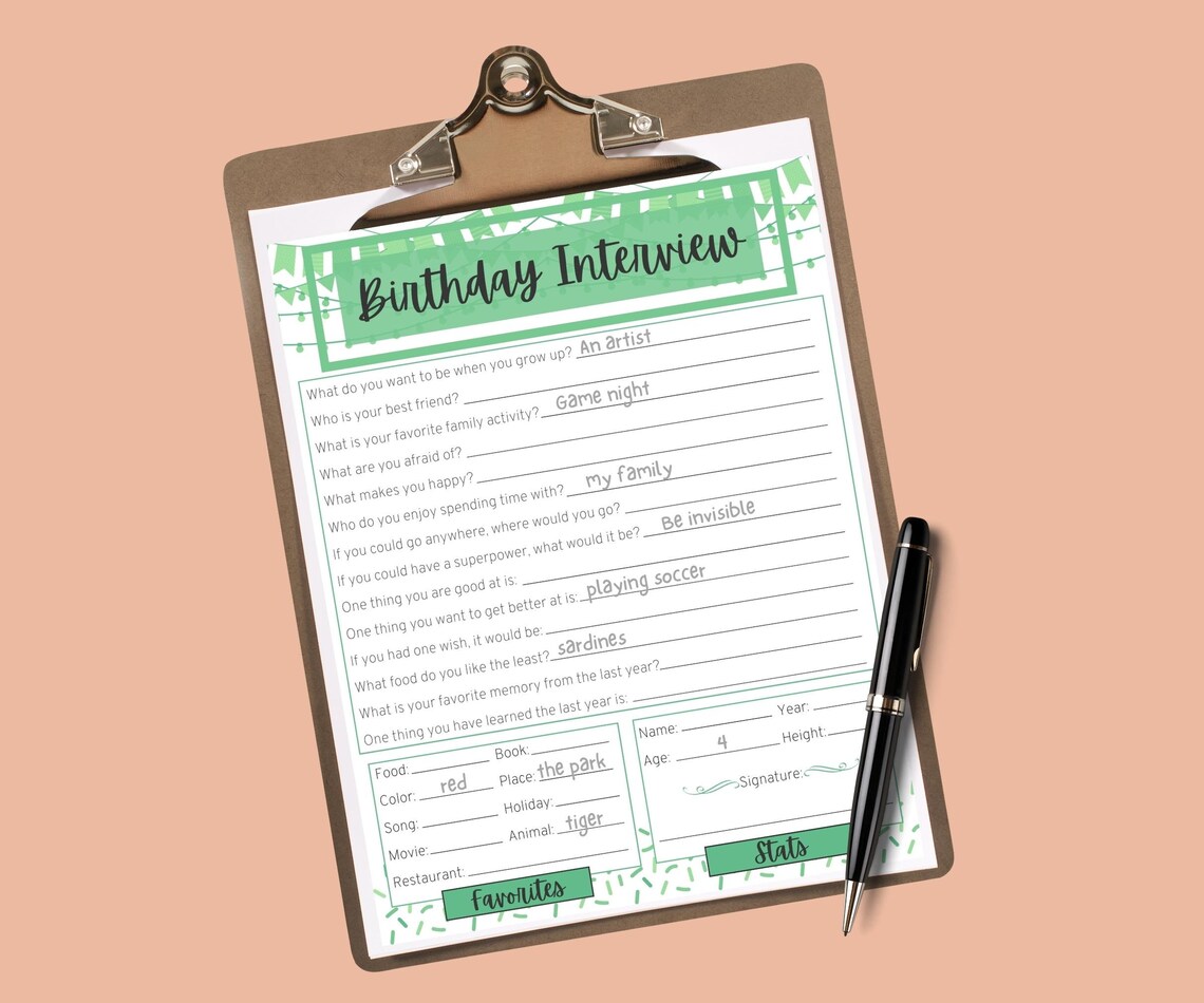 Birthday Interview PDF for Kids Printable Keepsake - Etsy