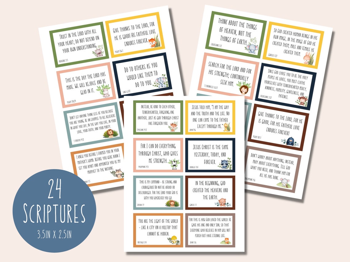 Kid's Scripture Cards | Bible Verses for Children | Watercolor Animals ...