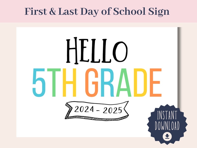 First Day of School Sign | PDF Instant Download | Simple Hello ...