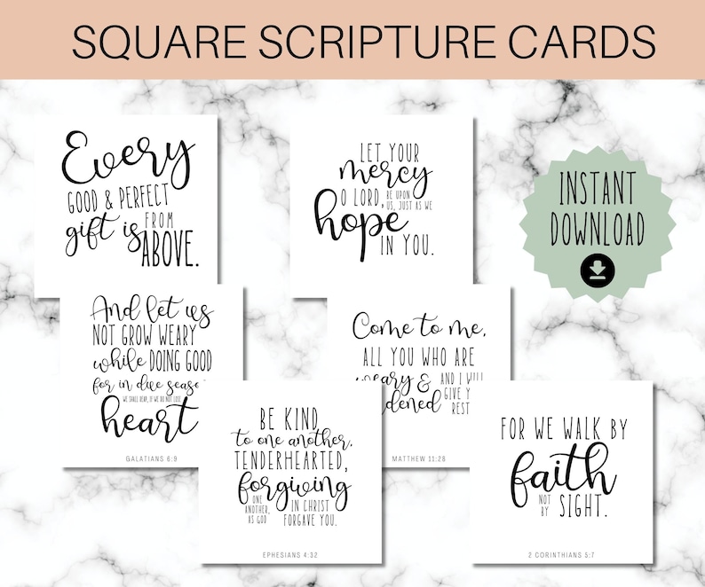 Black and White Scripture Cards, Bible Verse Cards, 12 Mixed Font ...