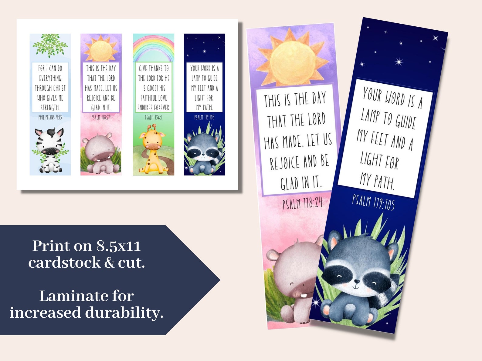 Kid's Bookmarks With Bible Verses | Watercolor Animals | Scripture ...