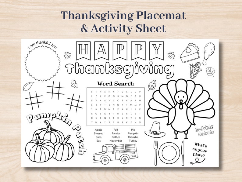Thanksgiving Kids Activity Placemat, Printable Coloring Page (digital ...