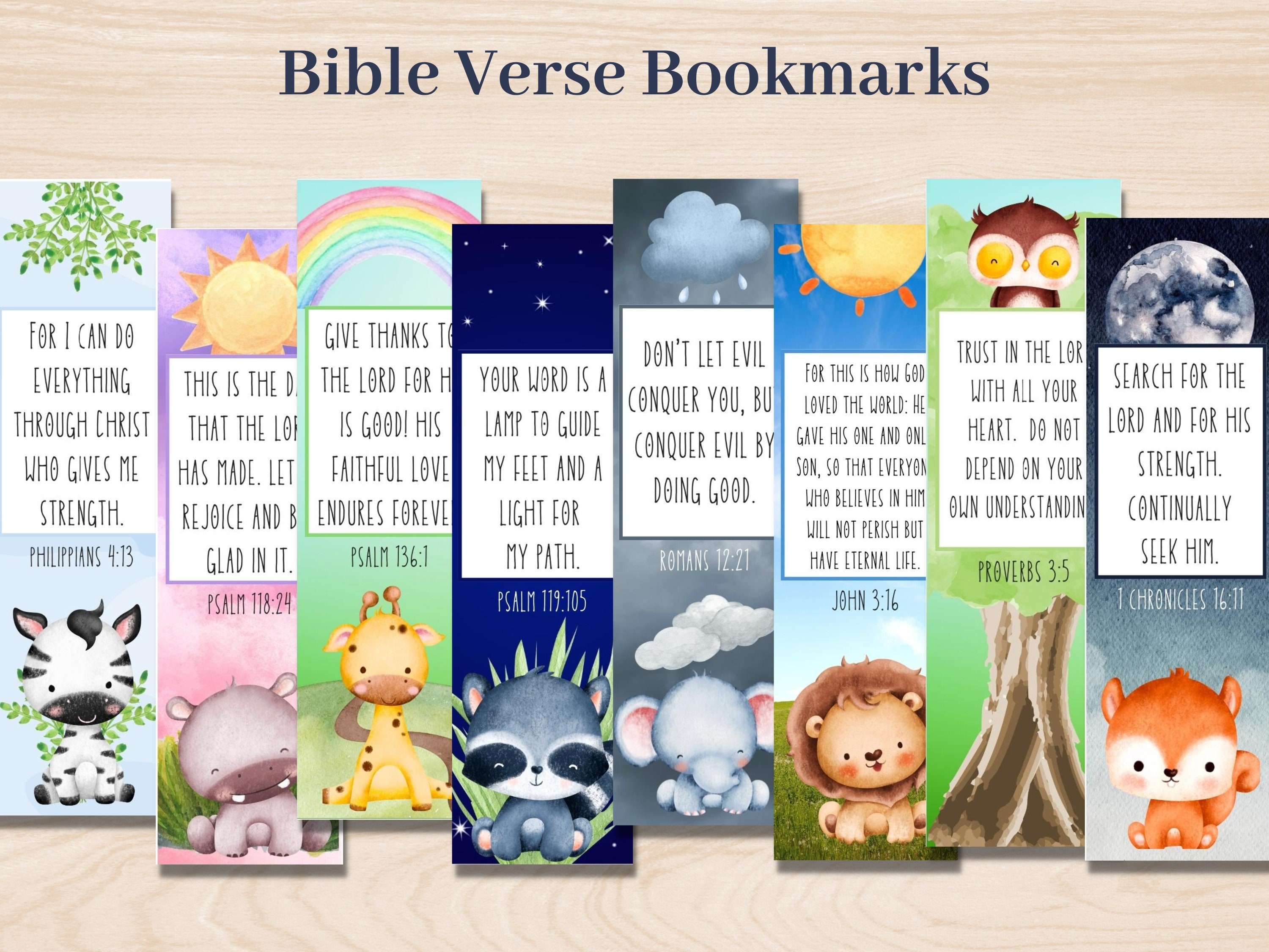 Kid's Bookmarks With Bible Verses | Watercolor Animals | Scripture ...