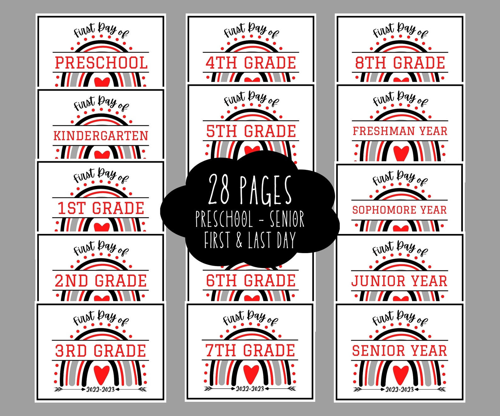 Printable Red and Black Rainbow First & Last Day of School - Etsy