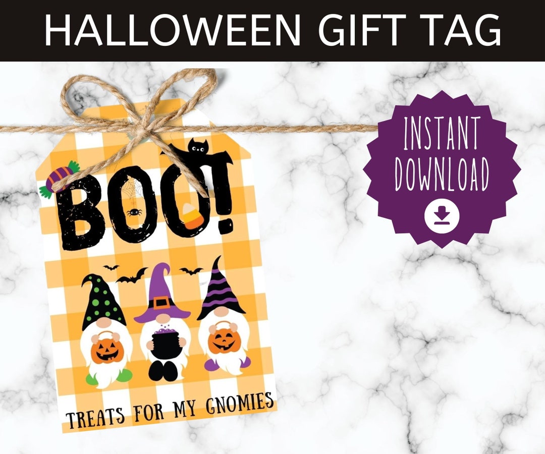 Halloween Gift Tags Printable, Happy Halloween Gnome Tags, Instant ...