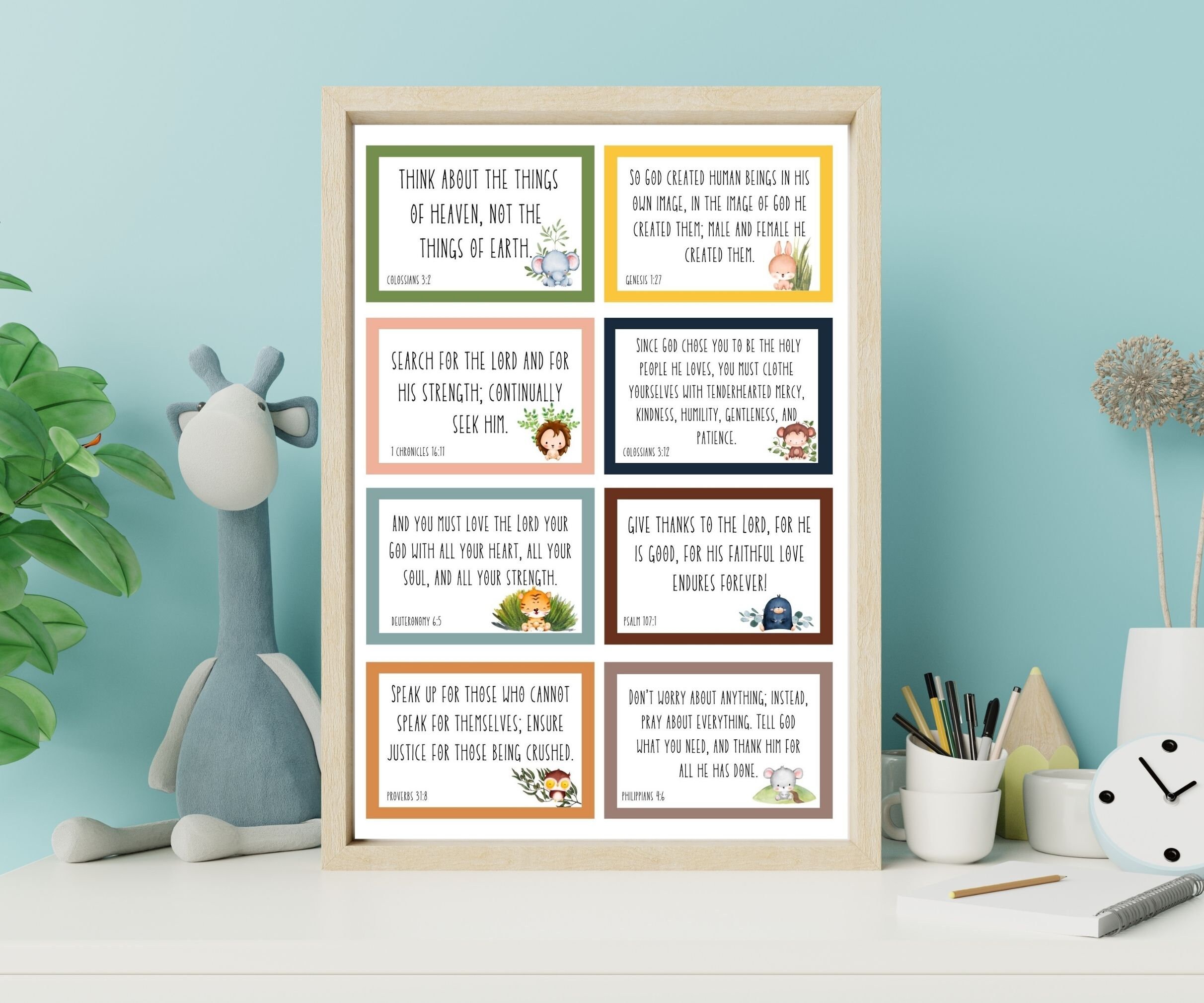 Kid's Scripture Cards, Bible Verses for Children, Watercolor Animals 24 ...