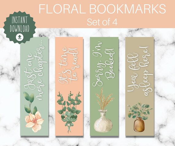 Floral Bookmarks Printable Set of 4 Instant Download PDF - Etsy