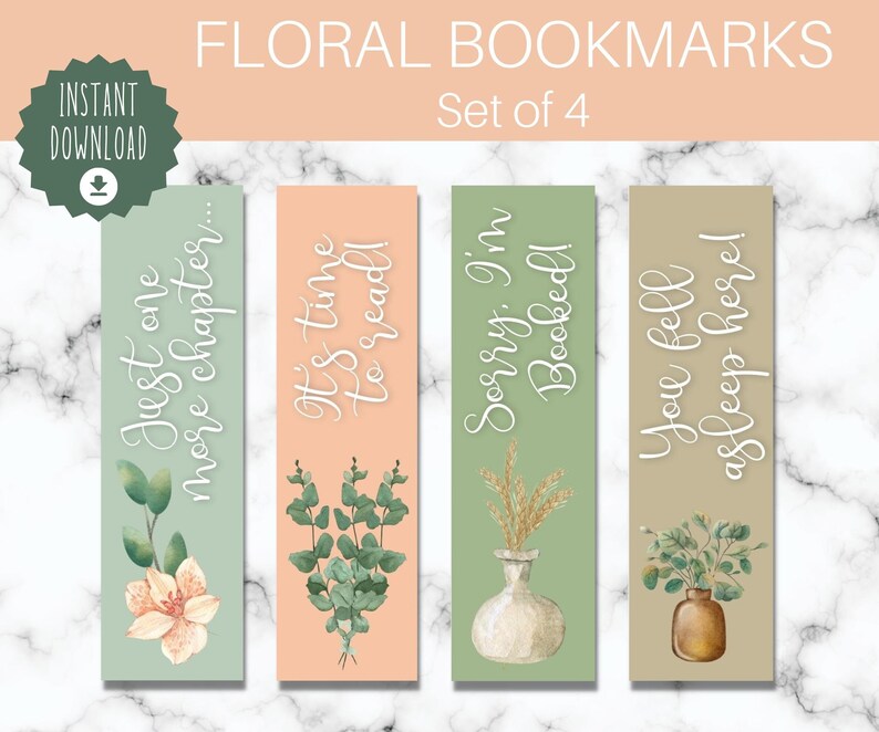Floral Bookmarks Printable, Set of 4, Instant Download PDF - Etsy