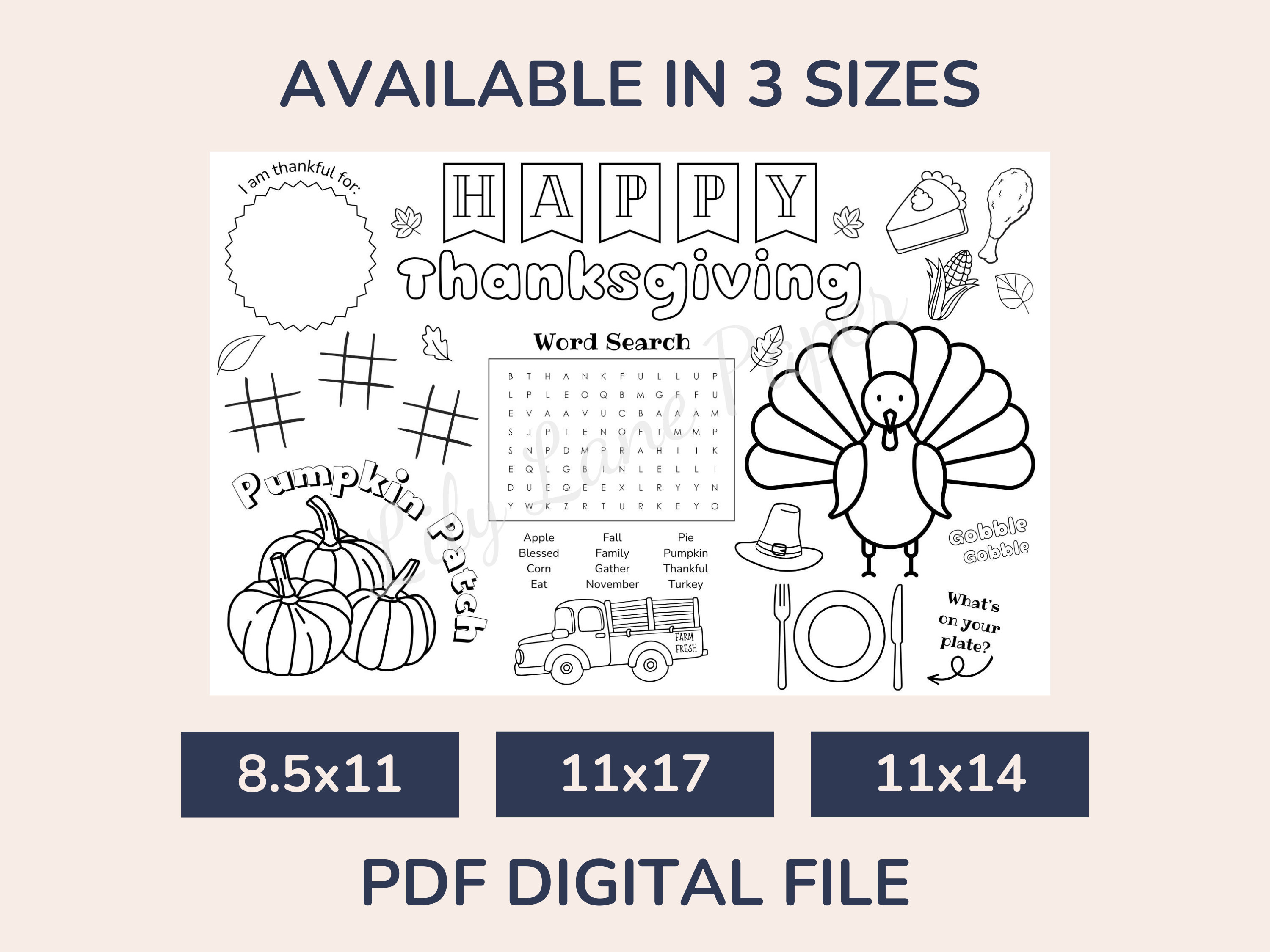 Thanksgiving Kids Activity Placemat, Printable Coloring Page (digital ...