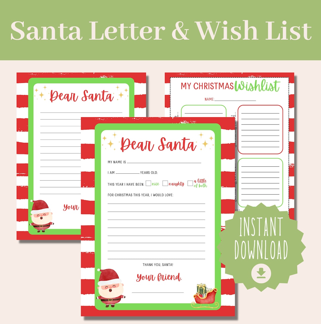 Letter to Santa, Christmas Wish List Printable PDF, Santa Letter ...