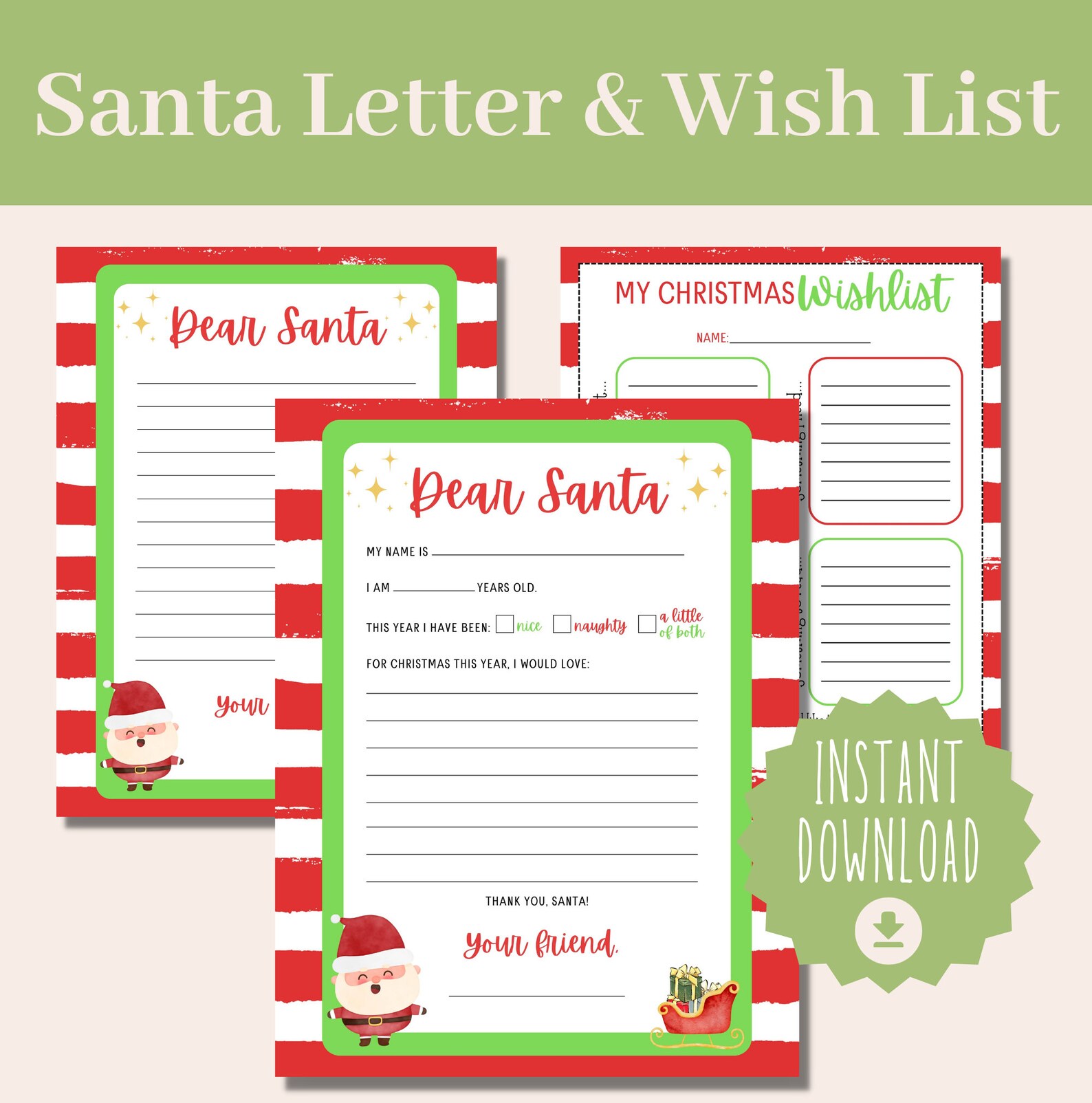 Letter to Santa & Wish List Template Printable (PDF) - Etsy