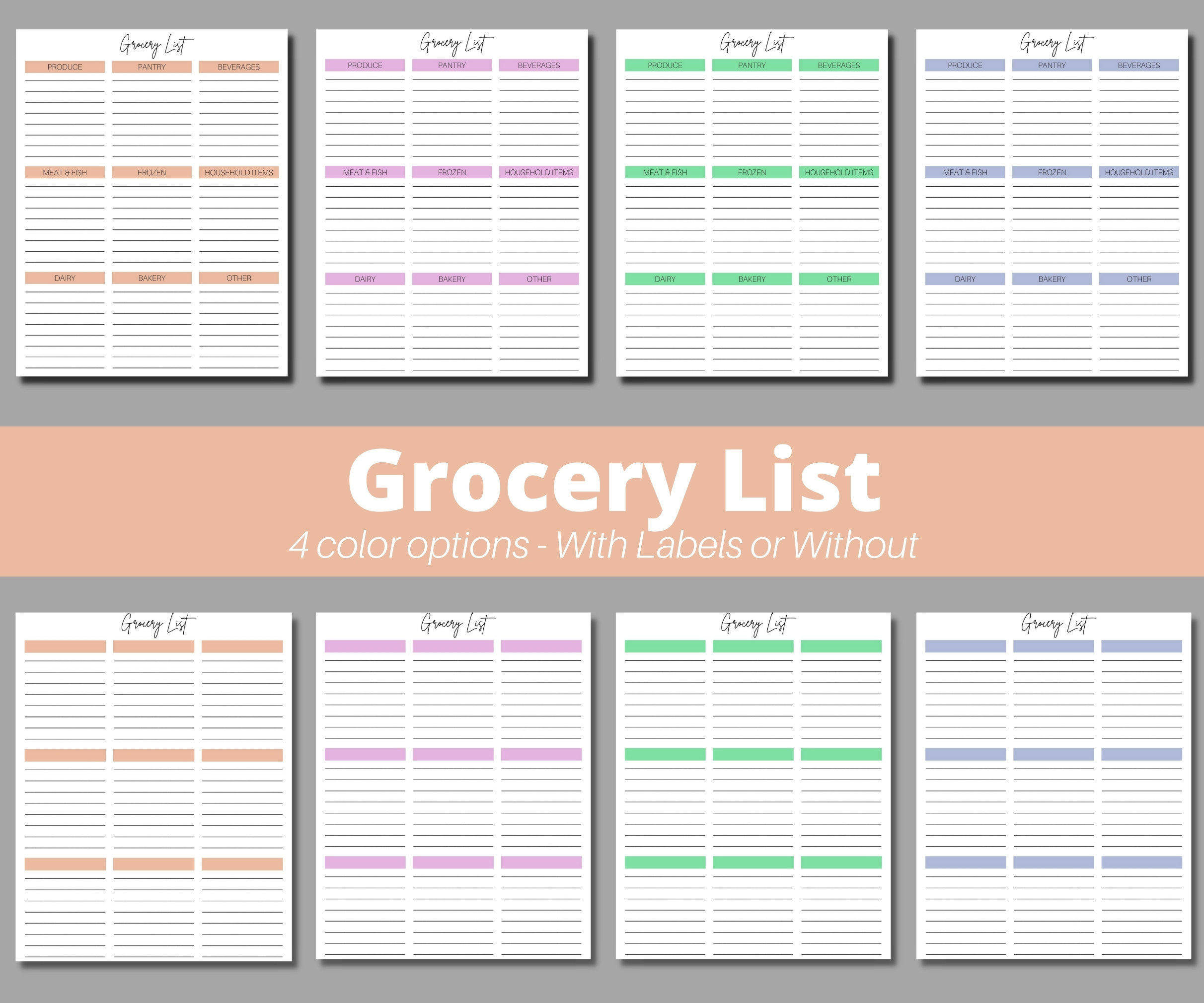 Simple Printable Grocery List, Print at Home Shopping List With or ...