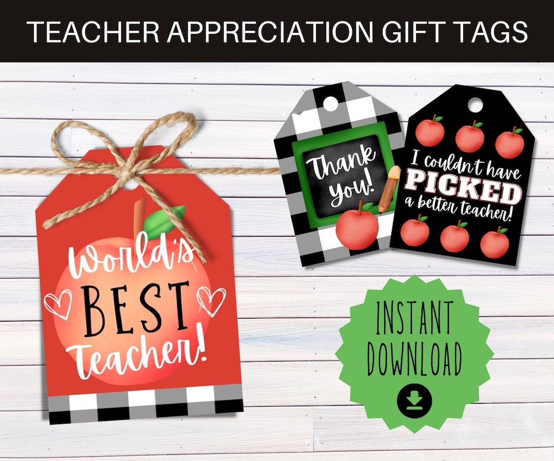 Apple Teacher Appreciation Gift Tags Printable (PDF) - Etsy