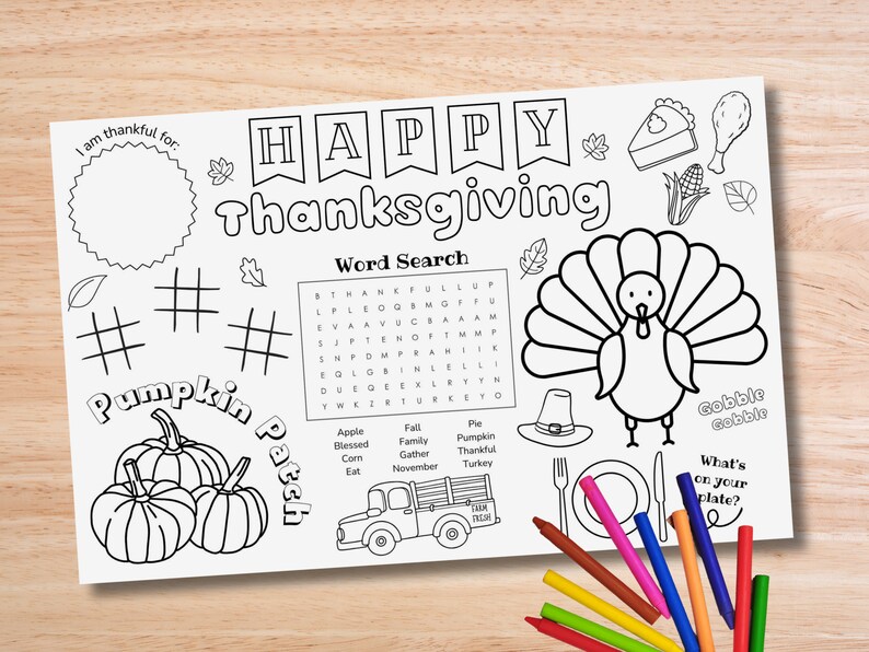 Thanksgiving Kid's Activity Placemat, Printable Activity Sheet ...