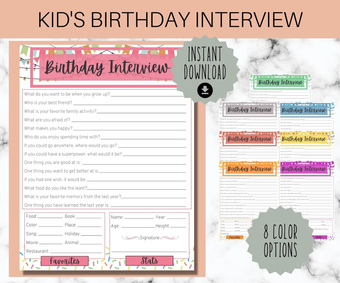 Birthday Interview PDF for Kids Printable Keepsake - Etsy